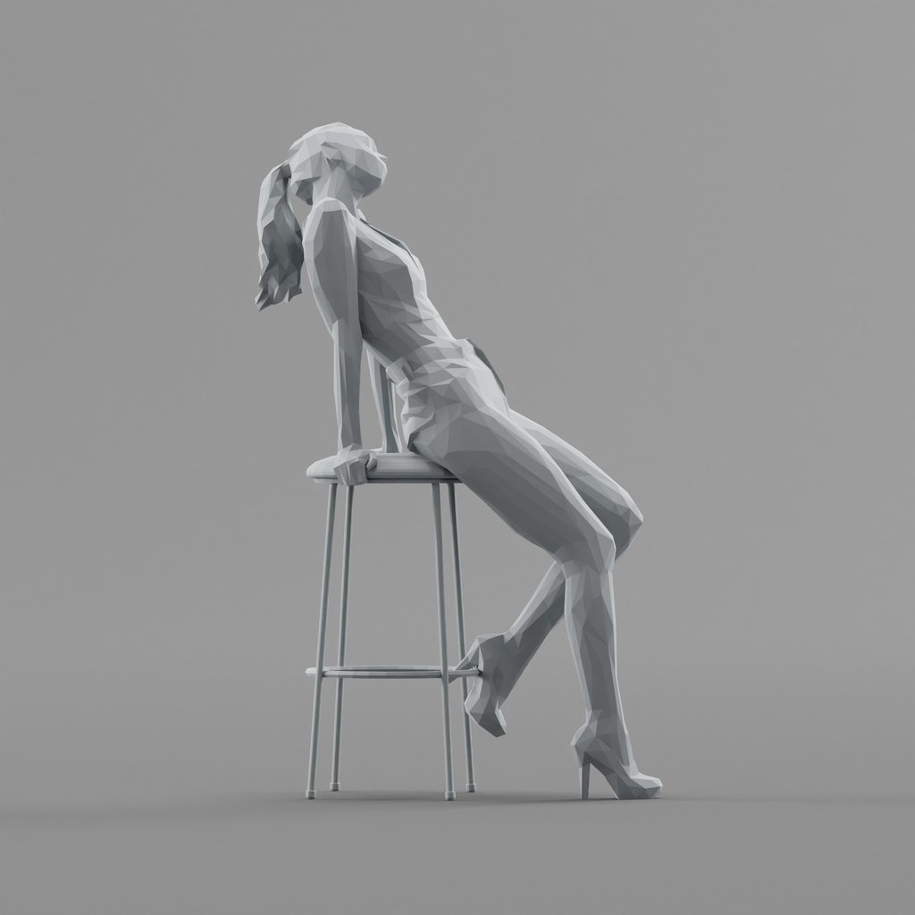 BlenderKit | Download the Lowpoly Female leaning on a stool model