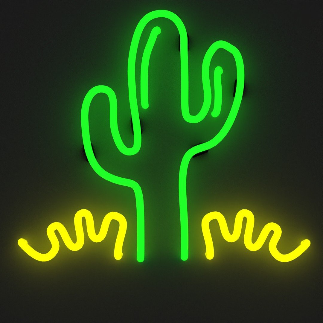 Green Cactus Neon Light Sign | Wall Light models | BlenderKit