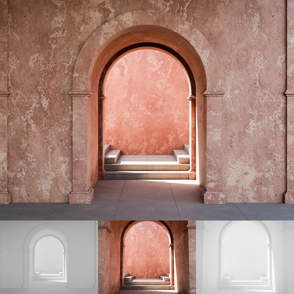 A large archway with stairs | Architectural outdoor scenes scenes ...