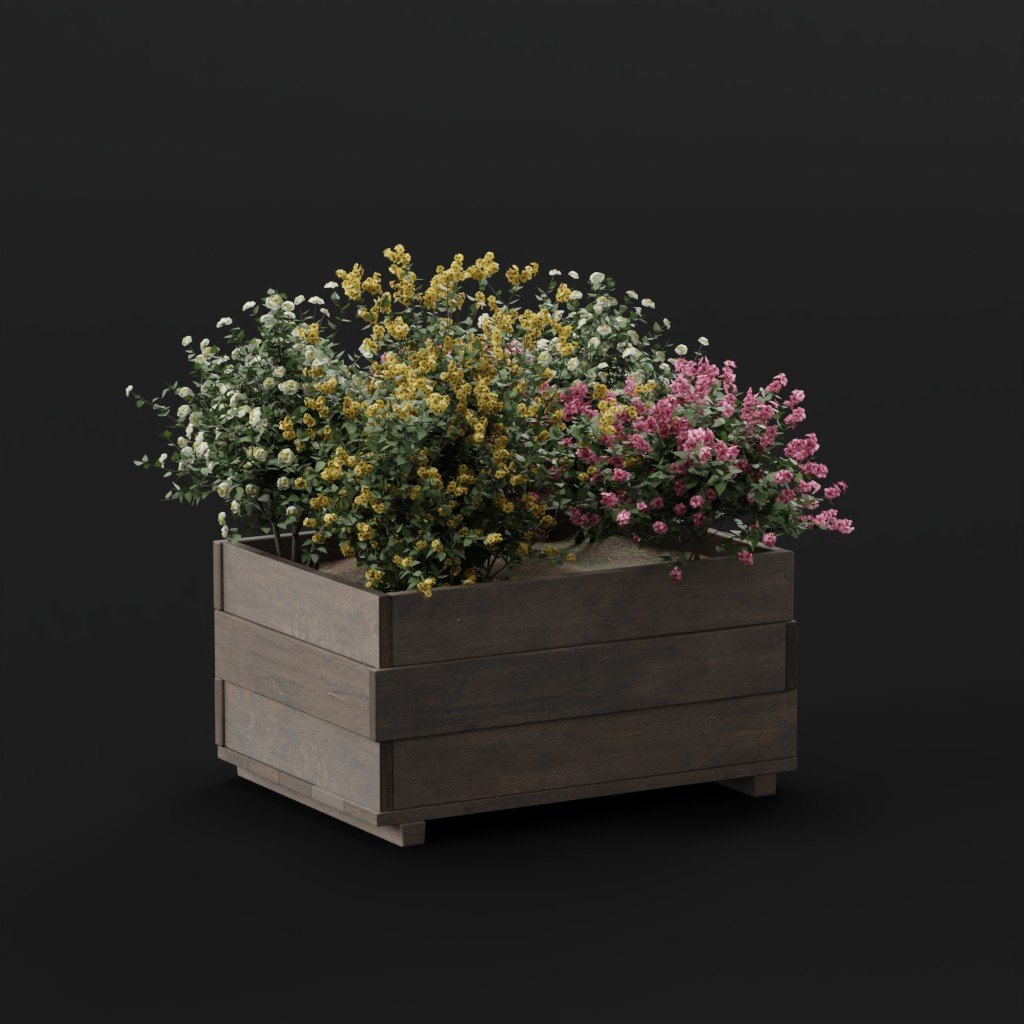 Wooden Flower Planter | Outdoor Plants models | BlenderKit