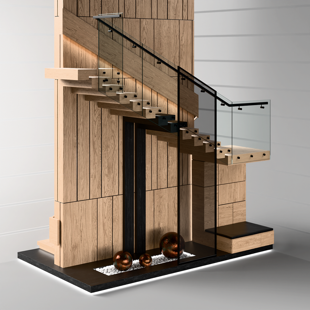 BlenderKit | Download the FREE U-type wooden Stairs model