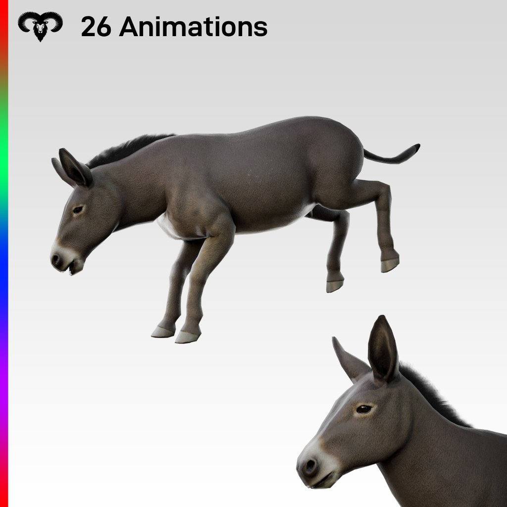 Male Donkey animated | Mammals models | BlenderKit