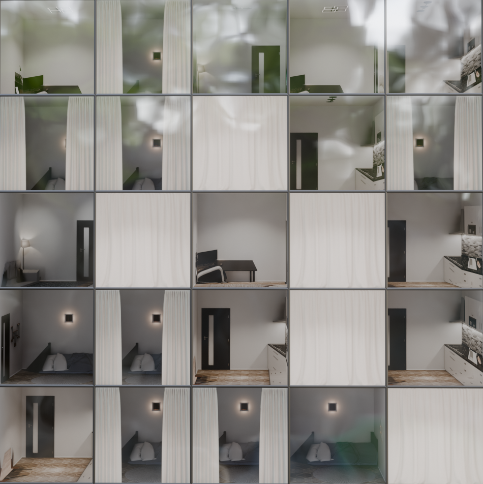 Facade with fake interiors 01 | FREE ornaments materials | BlenderKit