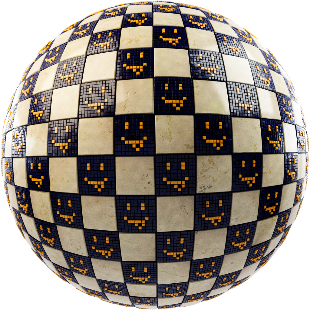 Ceramic tiles with yellow & blue smiles | FREE tiles materials | BlenderKit