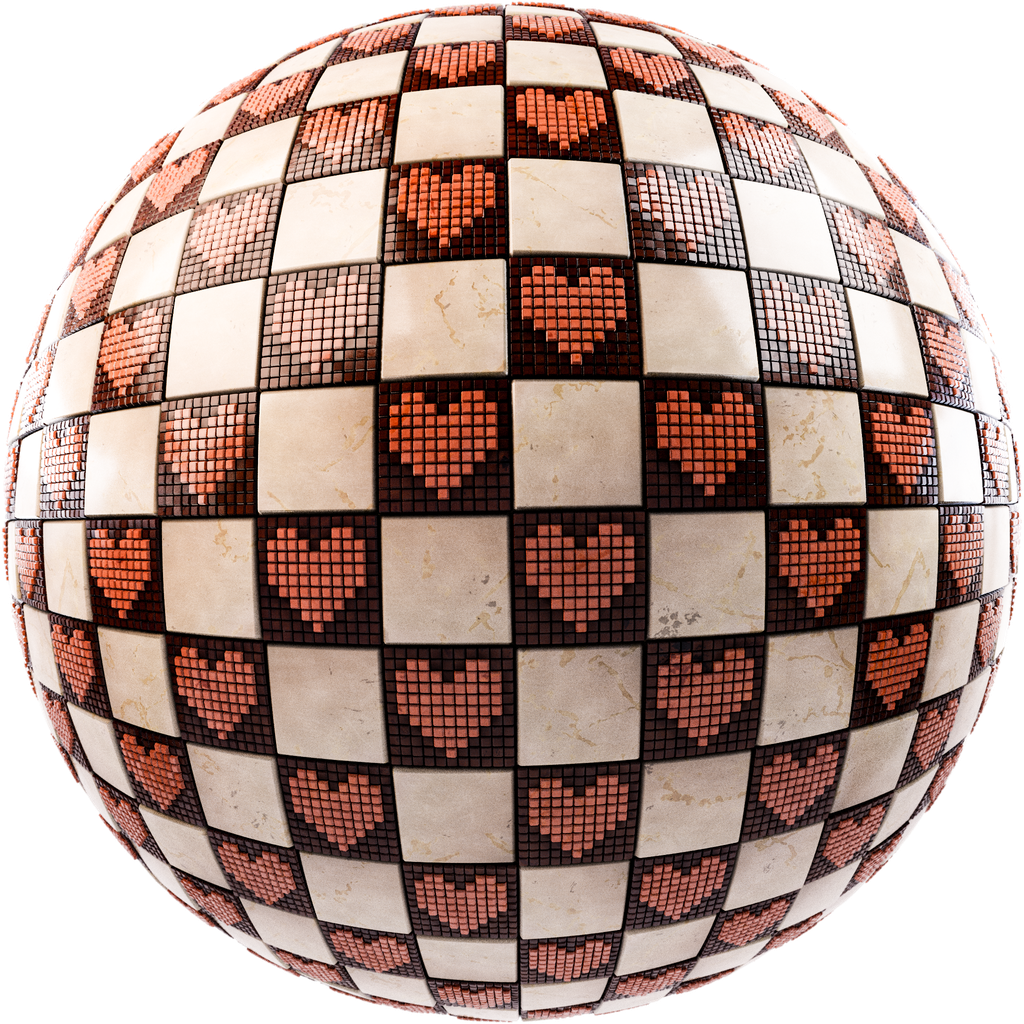 Ceramic tiles with brown hearts | FREE tiles materials | BlenderKit