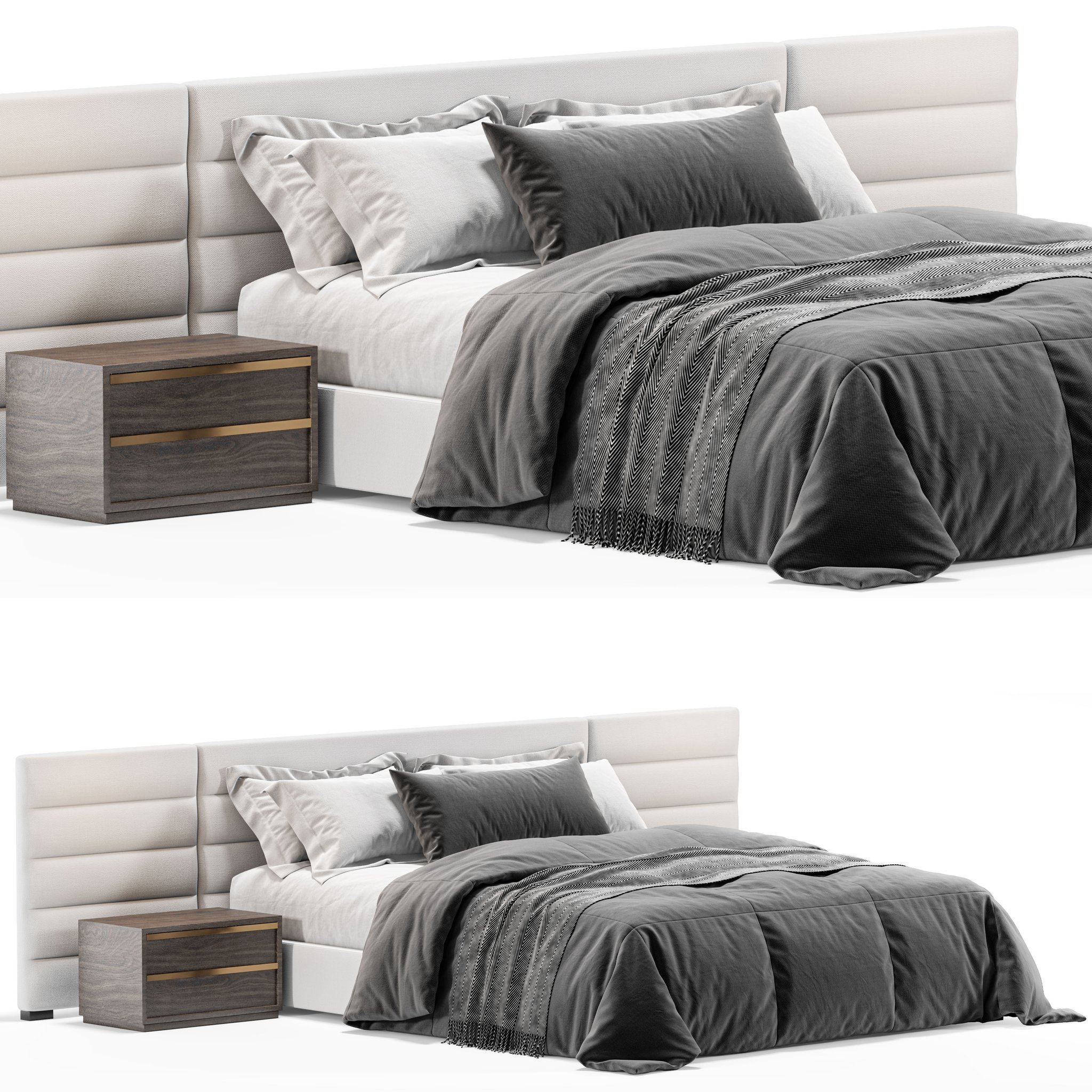 Bed RH Modena Fabric Horizontal Channel | Beds models | BlenderKit