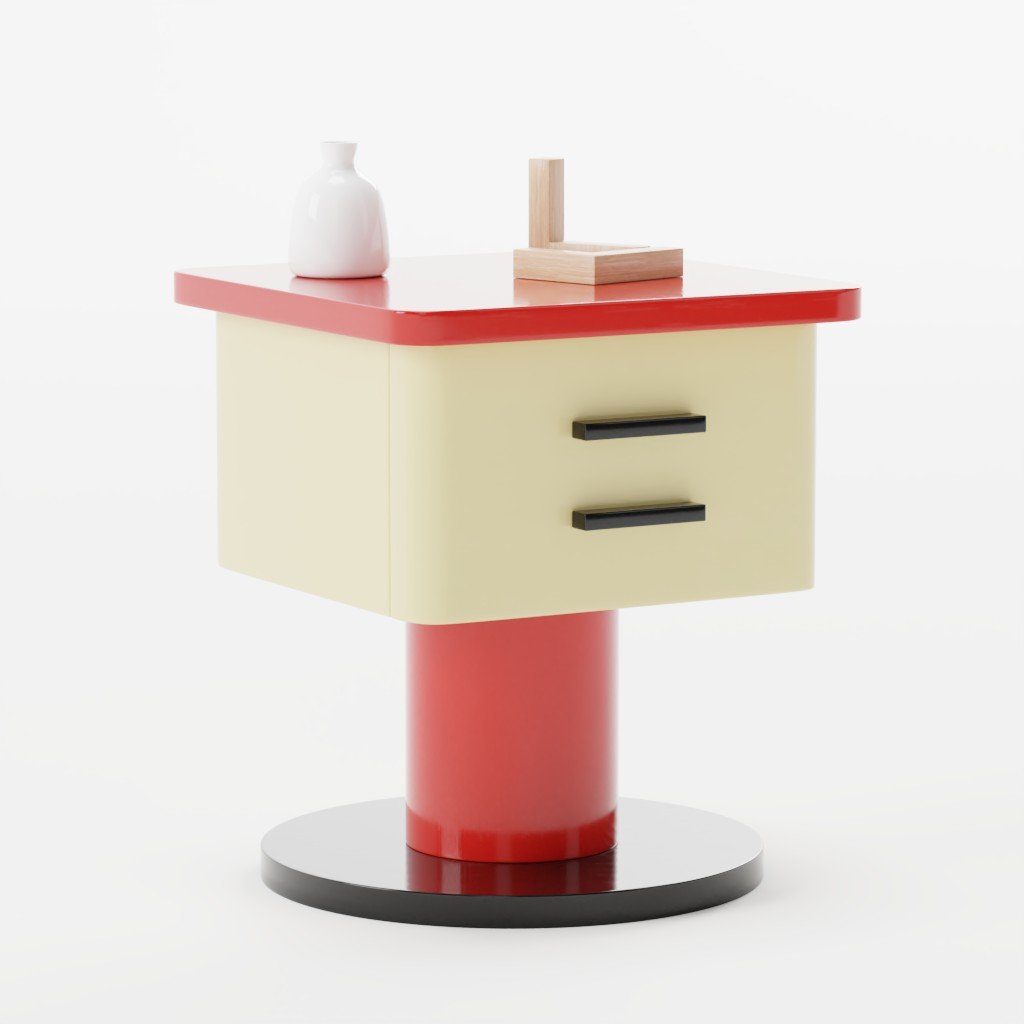 Colored wooden bedside table | FREE Sideboard & Drawers models | BlenderKit