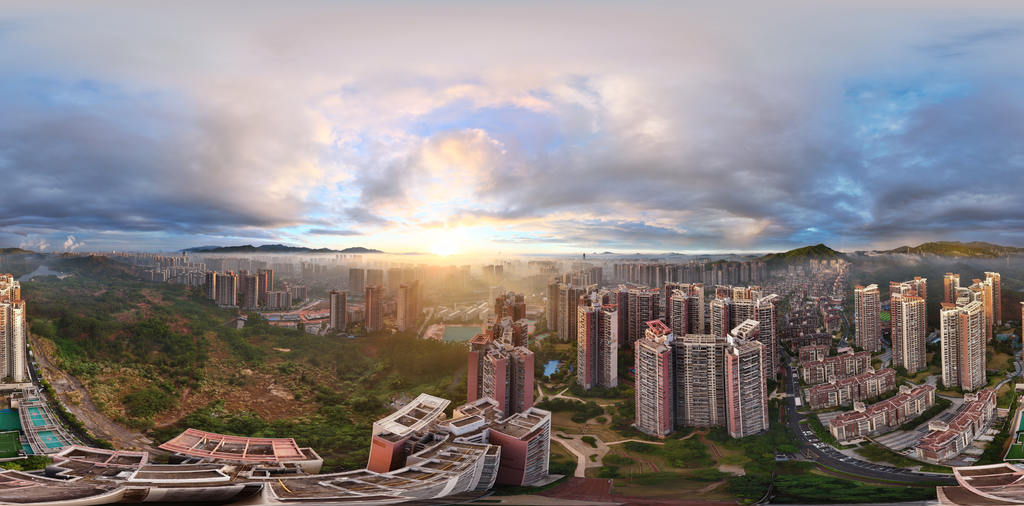 Sunset clouds building forest | Urban Elements HDRis | BlenderKit