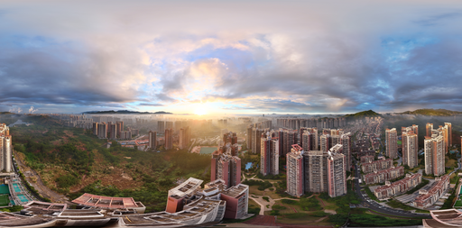 Sunset clouds building forest | Urban Elements HDRis | BlenderKit
