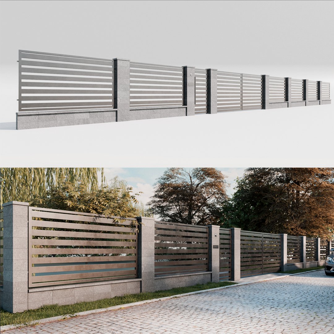 Full fence with wicket and gate Model AB | Fences models | BlenderKit
