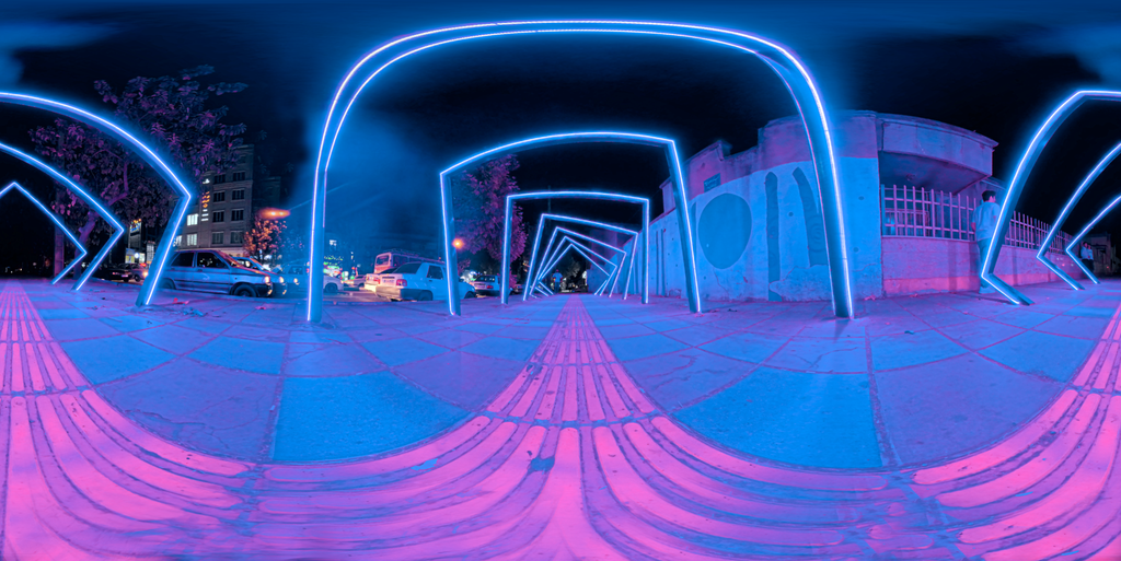 Street wit blue neon HDRi | Nighttime Environments HDRis | BlenderKit