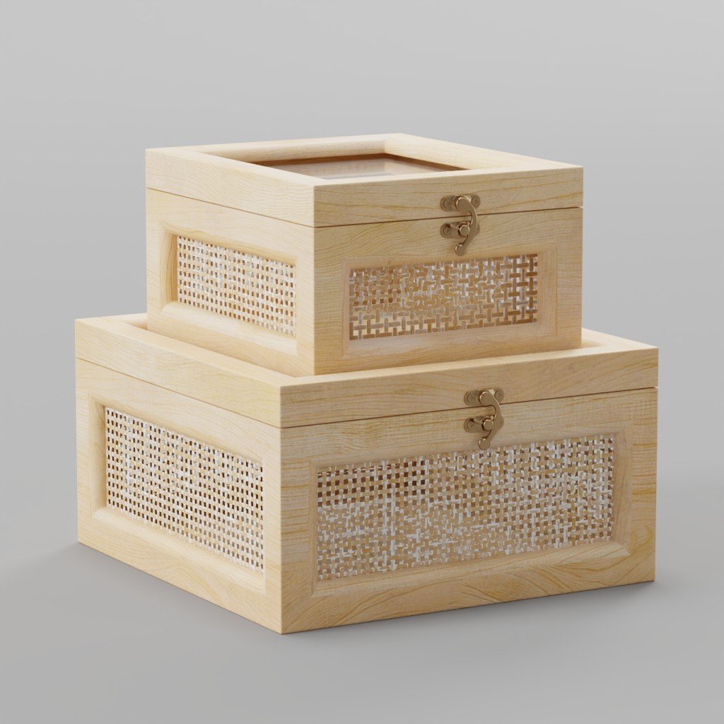 BlenderKit | Download the FREE Woven Rattan Storage Boxes model