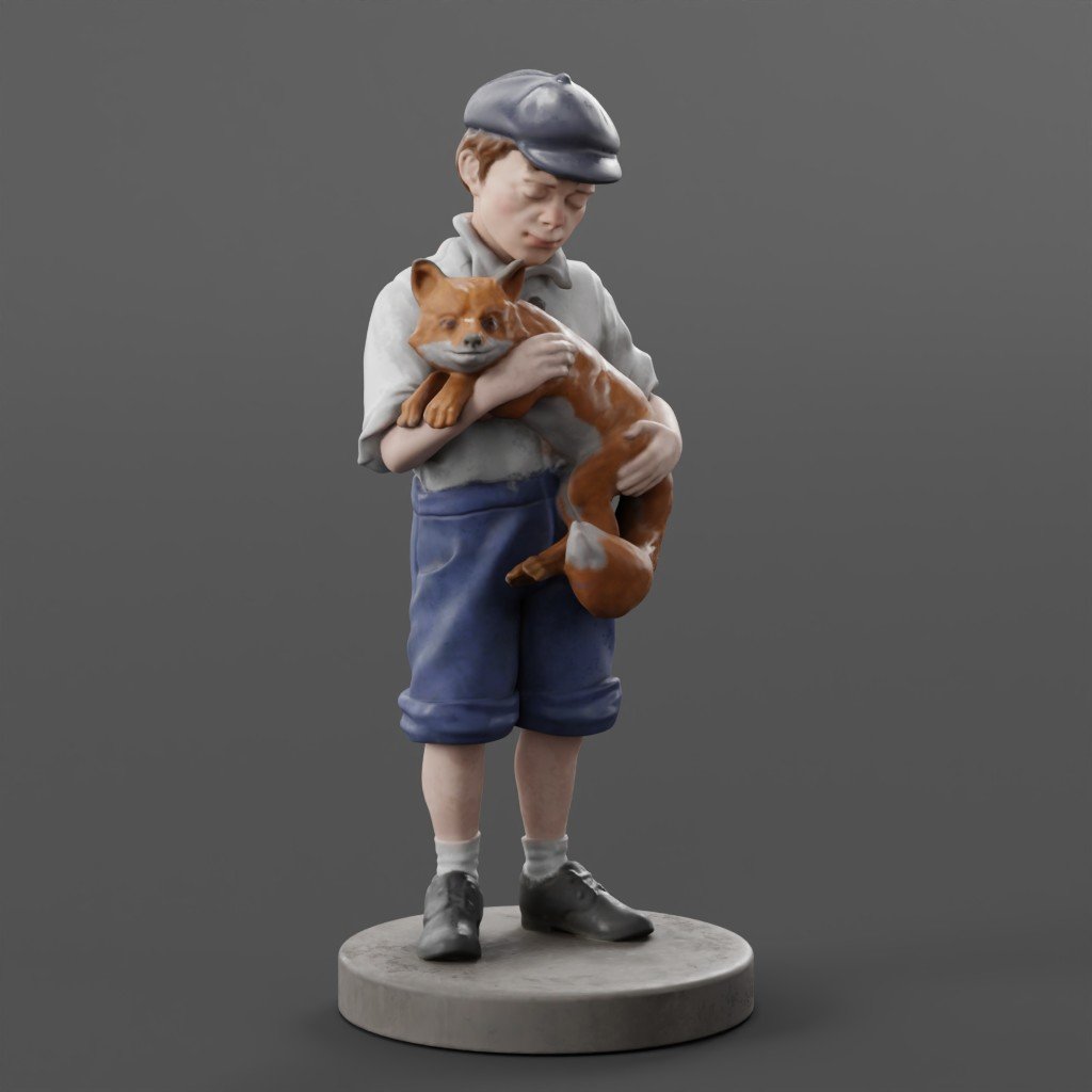 Boy Holding Fox Figurine | Interior Sculptures models | BlenderKit