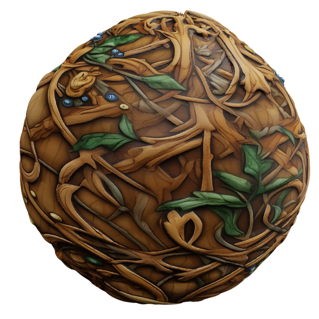 Fantasy Painted Incarved Wood 1 | FREE wood materials | BlenderKit