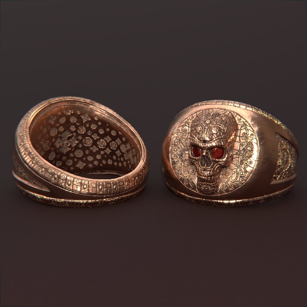 Copper Skull Signet Ring | FREE Accessories models | BlenderKit