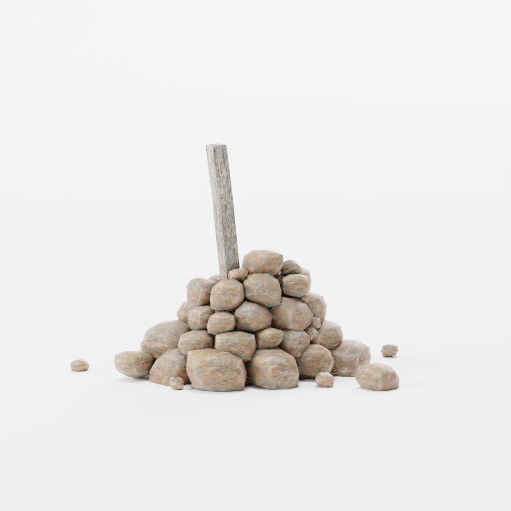 Stone Wall Rock Pile Low-Poly with Post | Terrains models | BlenderKit