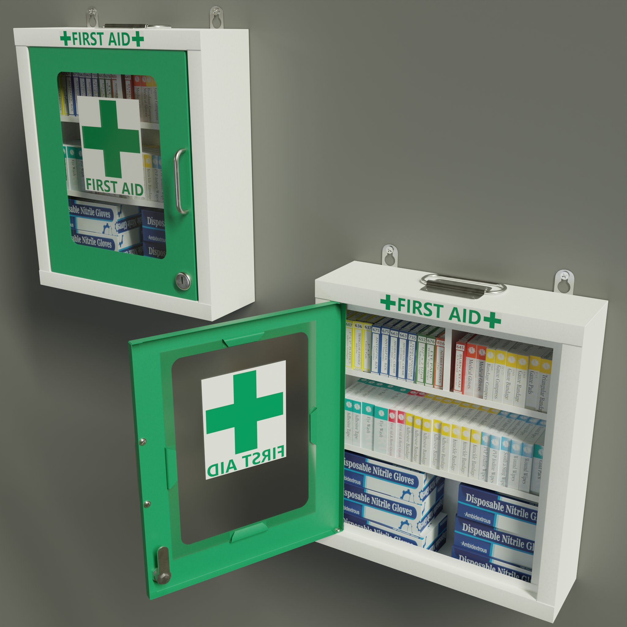 First Aid Cabinet (Green) | FREE Medical Equipment models | BlenderKit