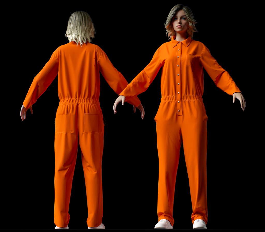 Prisoner Character Orange Jumpsuit DOC | Women models | BlenderKit