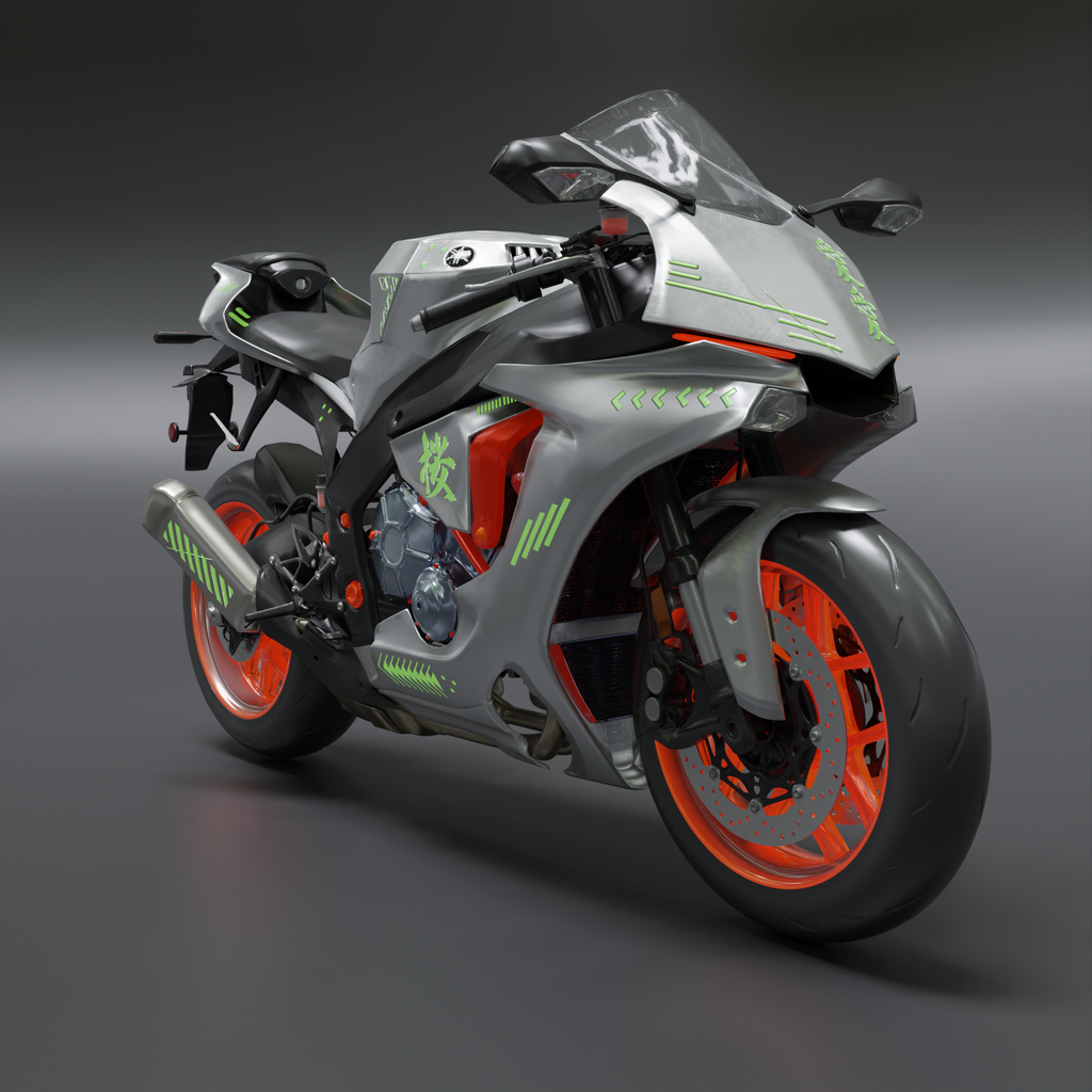BlenderKit | Download the Yamaha R1 cyberpunk style - neon lights model