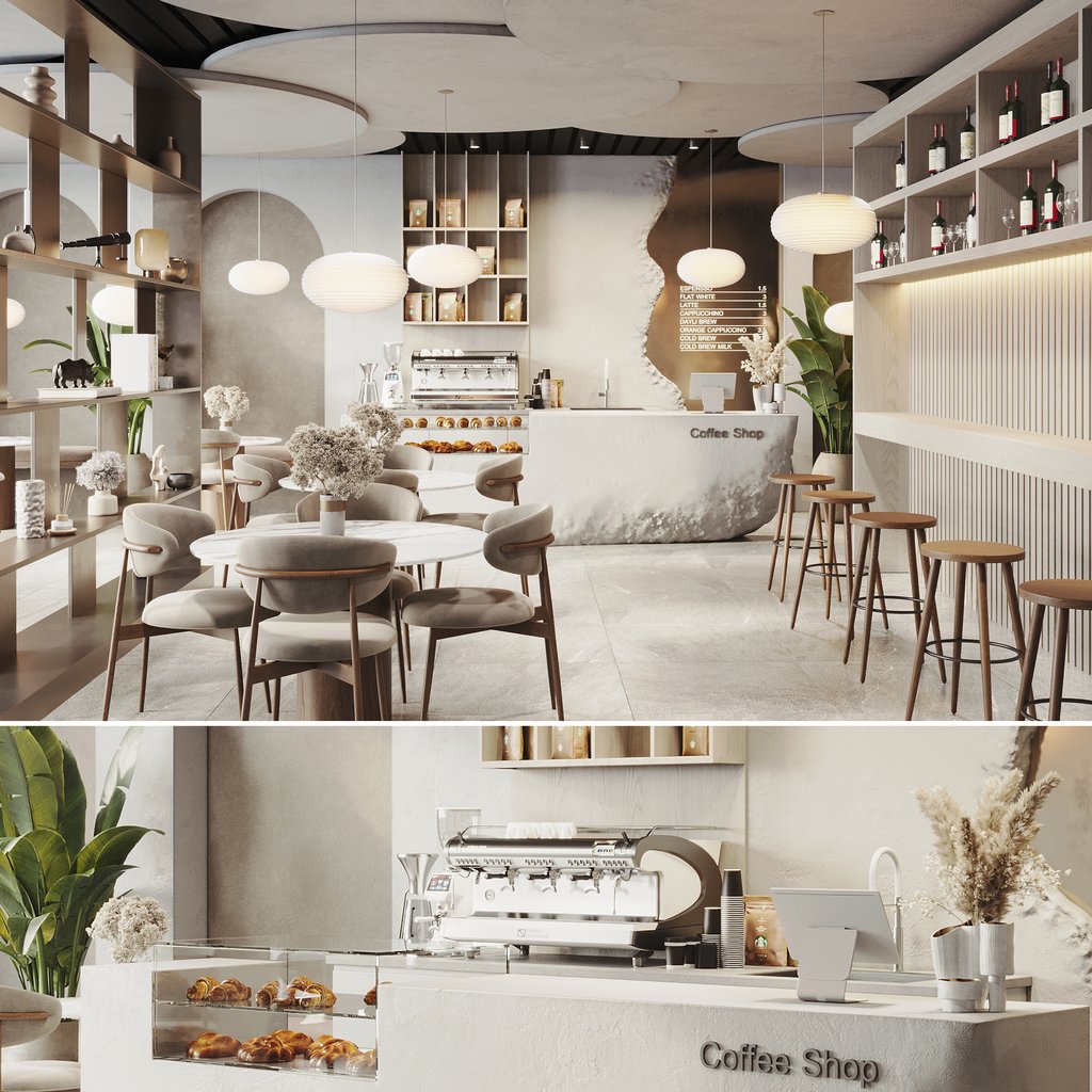 Minimalist Coffee Shop 3D Scene | Public scenes | BlenderKit