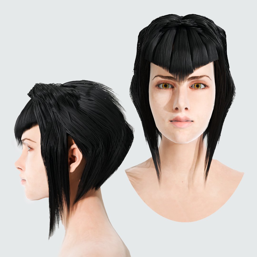 Gothic V Bangs Punk Bob Hair | Human Heads models | BlenderKit