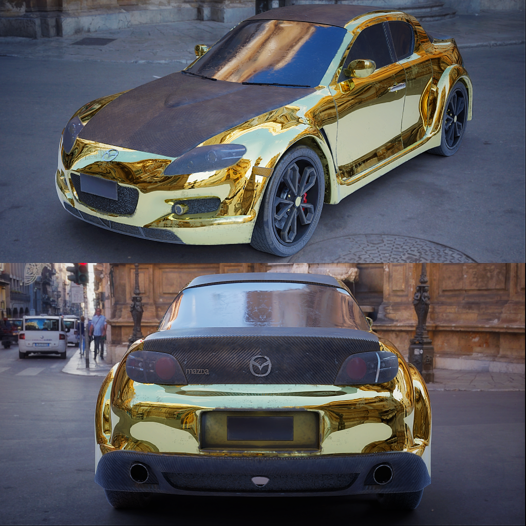Rig car .Golden Mazda RX 8 | 3D Standard models | BlenderKit