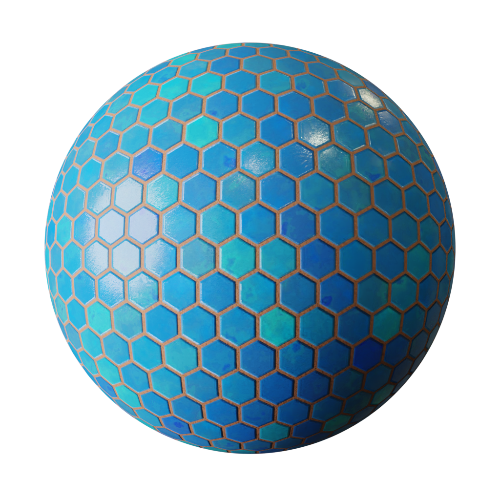Hexagonal yellow teal porcelain | FREE tiles materials | BlenderKit