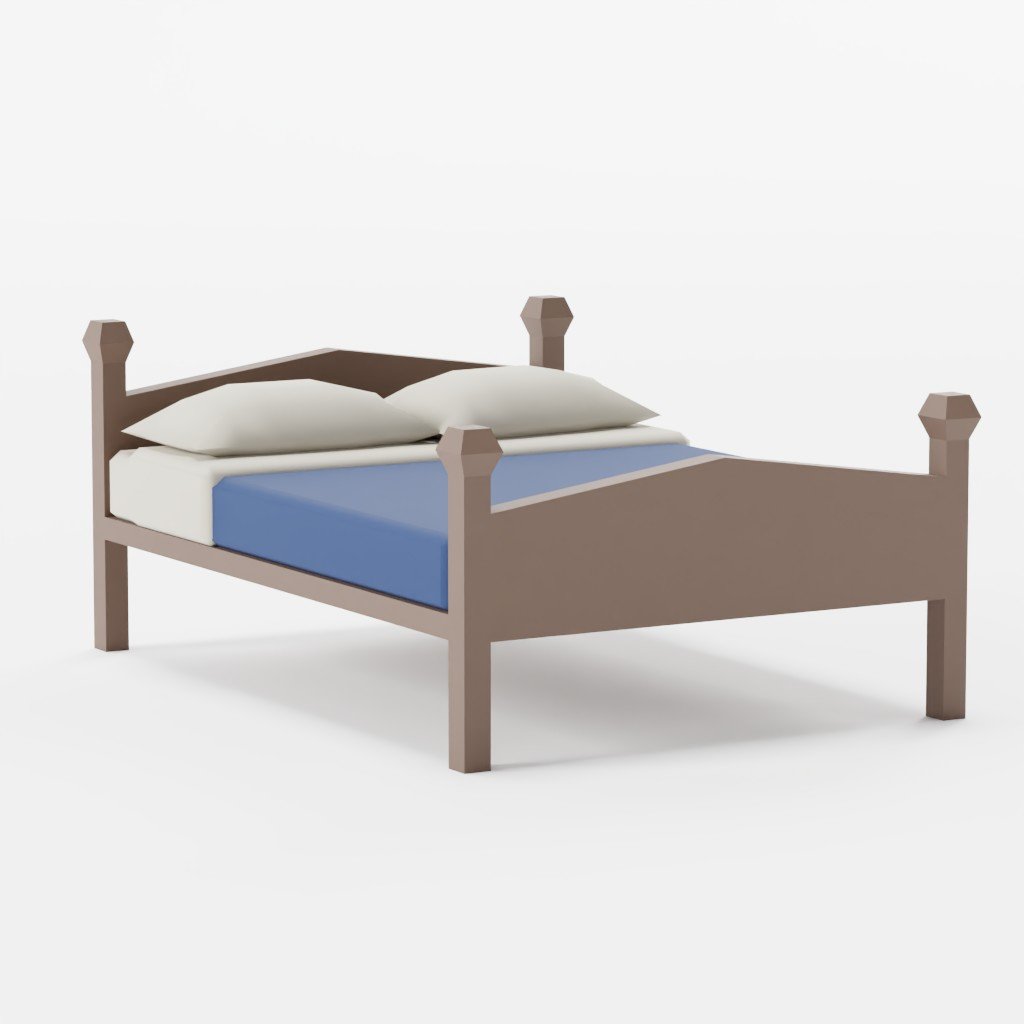 Bed Double - LowPoly | Beds models | BlenderKit