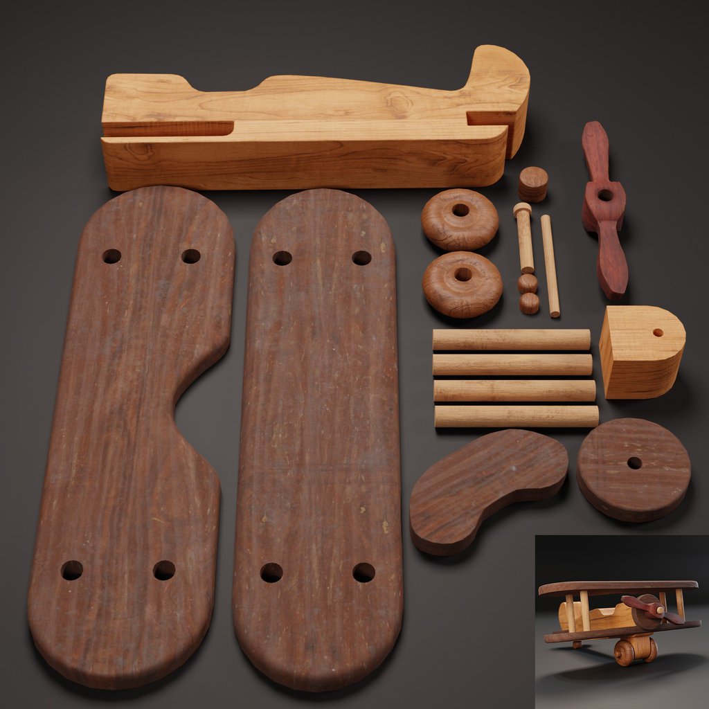 Airplane Toy - Biplane - Disassembled | FREE Toys models | BlenderKit