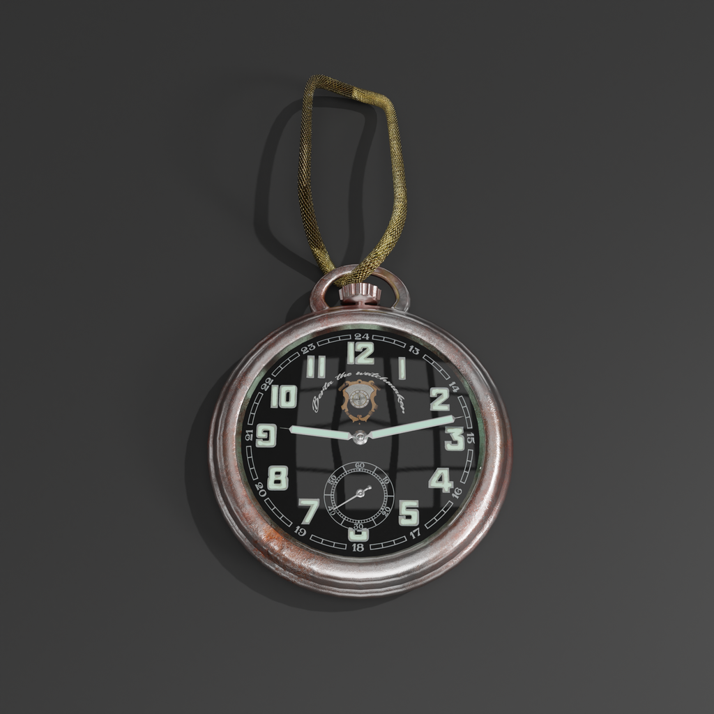Vintage comic pocket watch on gold band. | FREE Clocks models | BlenderKit