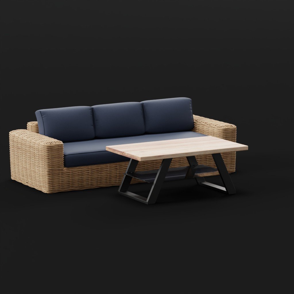 Rattan Sofa Set with Coffee Table | Sofas models | BlenderKit