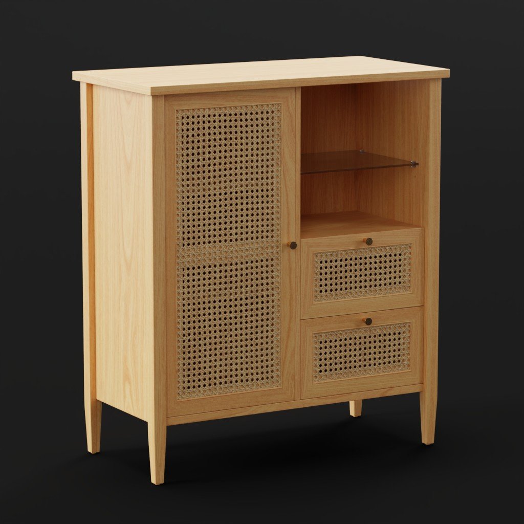 Rattan Cabinet with Open Shelf | Shelves models | BlenderKit