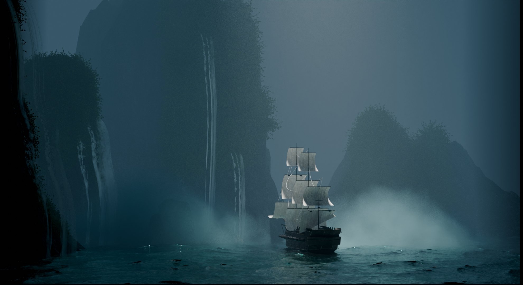 Ship in the middle of the ocean | FREE Nature scenes | BlenderKit
