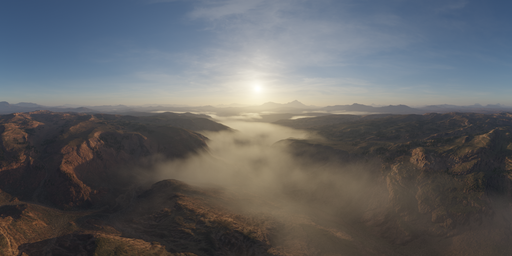 Mountain Valley Sunset Fog | Landscapes HDRis | BlenderKit