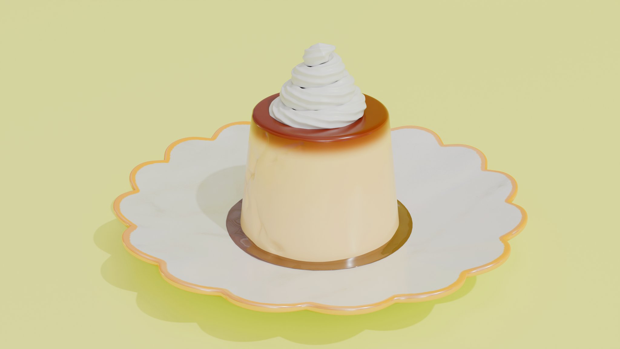 Viintage plate with Pudding | Sweets / Desserts models | BlenderKit