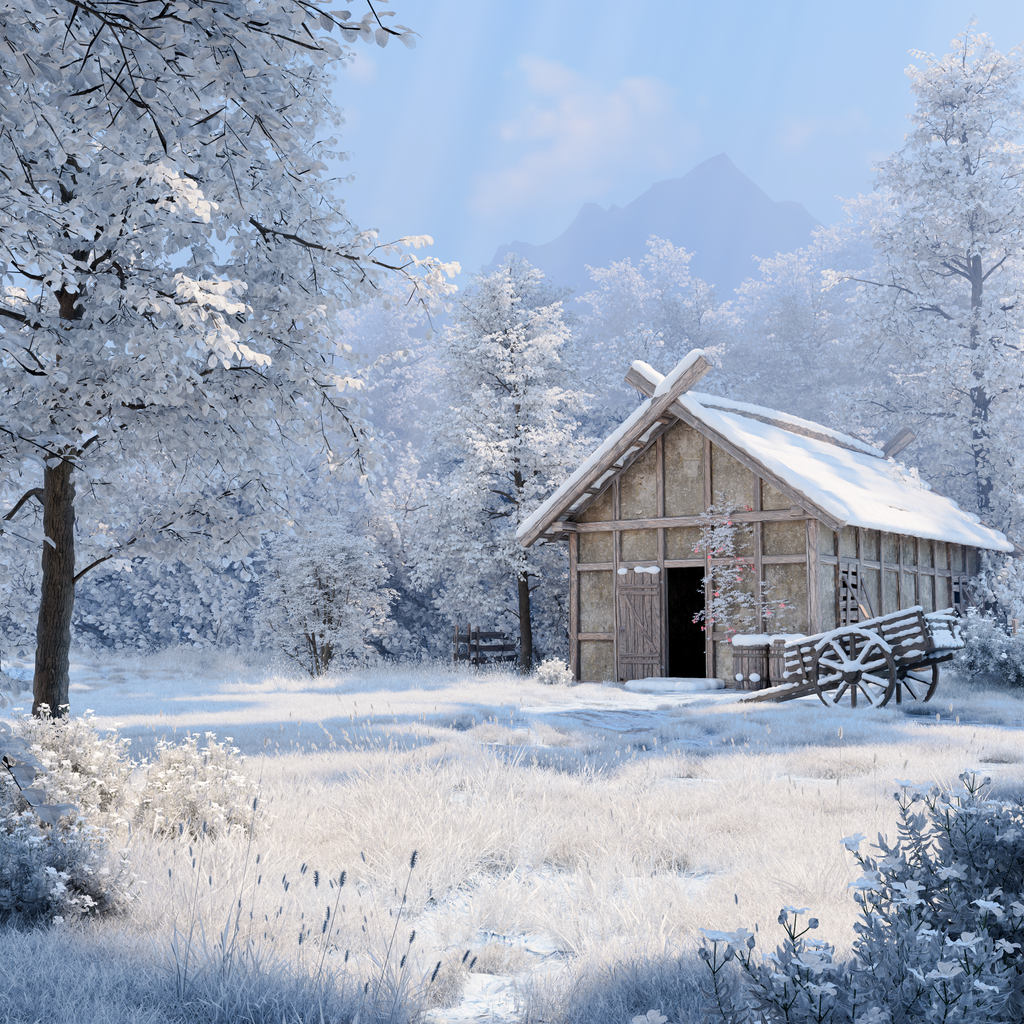 BlenderKit | Download the FREE Winter Snowy Cabin Landscape scene