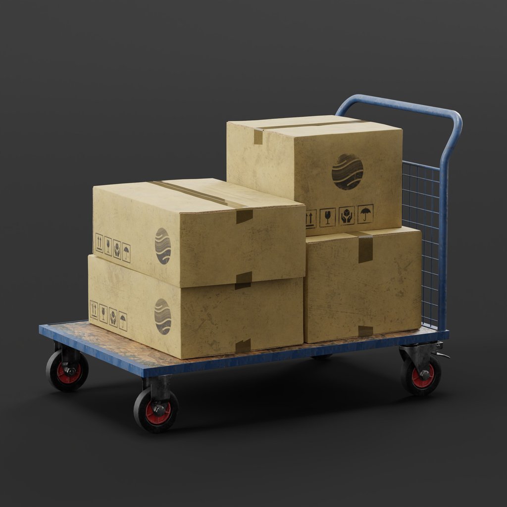 Trolley with Boxes | FREE Industrial Equipment models | BlenderKit