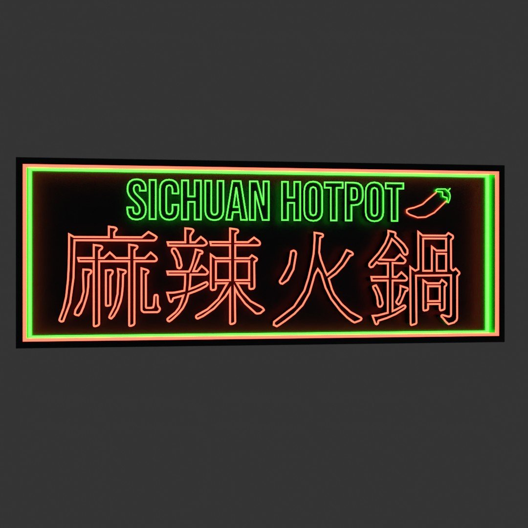 Sichuan Hot Pot Neon Sign | Signs models | BlenderKit