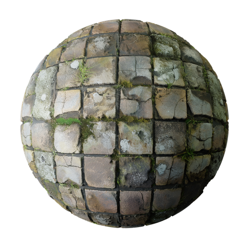 Old dirty tiles with moss and grass | FREE tiles materials | BlenderKit
