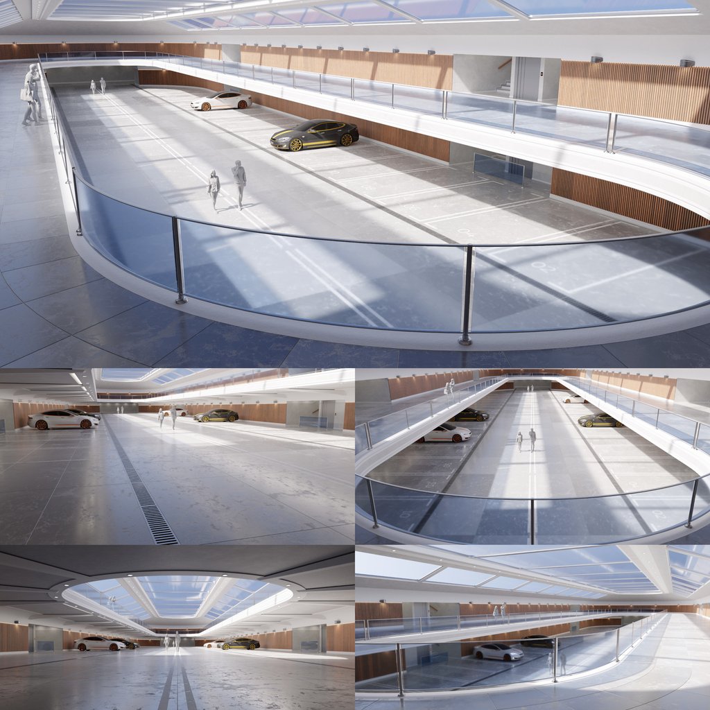 BlenderKit | Download the Modern Luxury Car Park / Garage / Hall scene