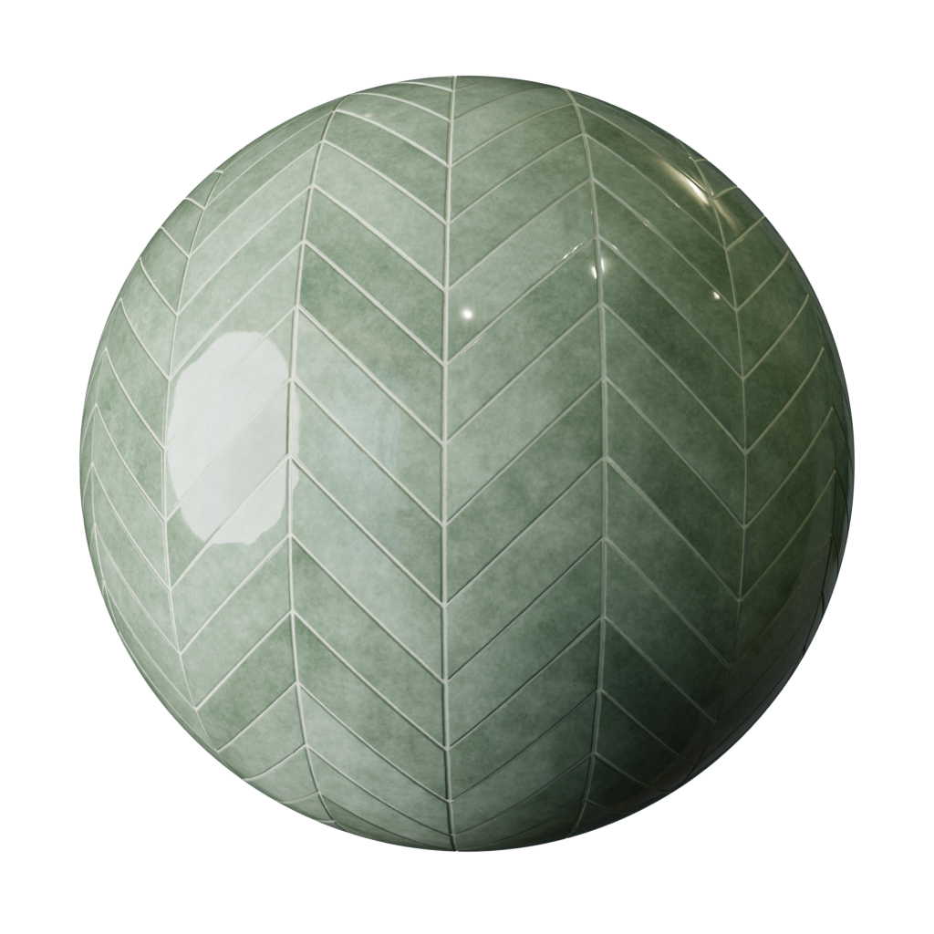 Glossy Green Textured Chevron Tiles | FREE tiles materials | BlenderKit