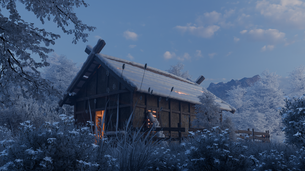 Winter Snowy Cabin animation | FREE Nature scenes | BlenderKit