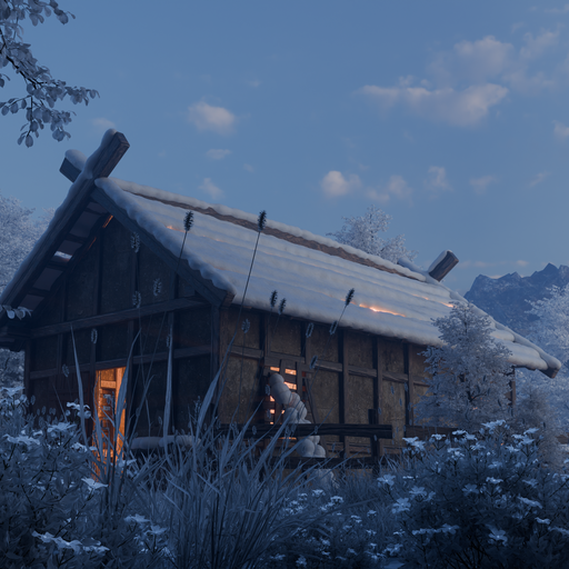 BlenderKit | Download the FREE Winter Snowy Cabin animation scene