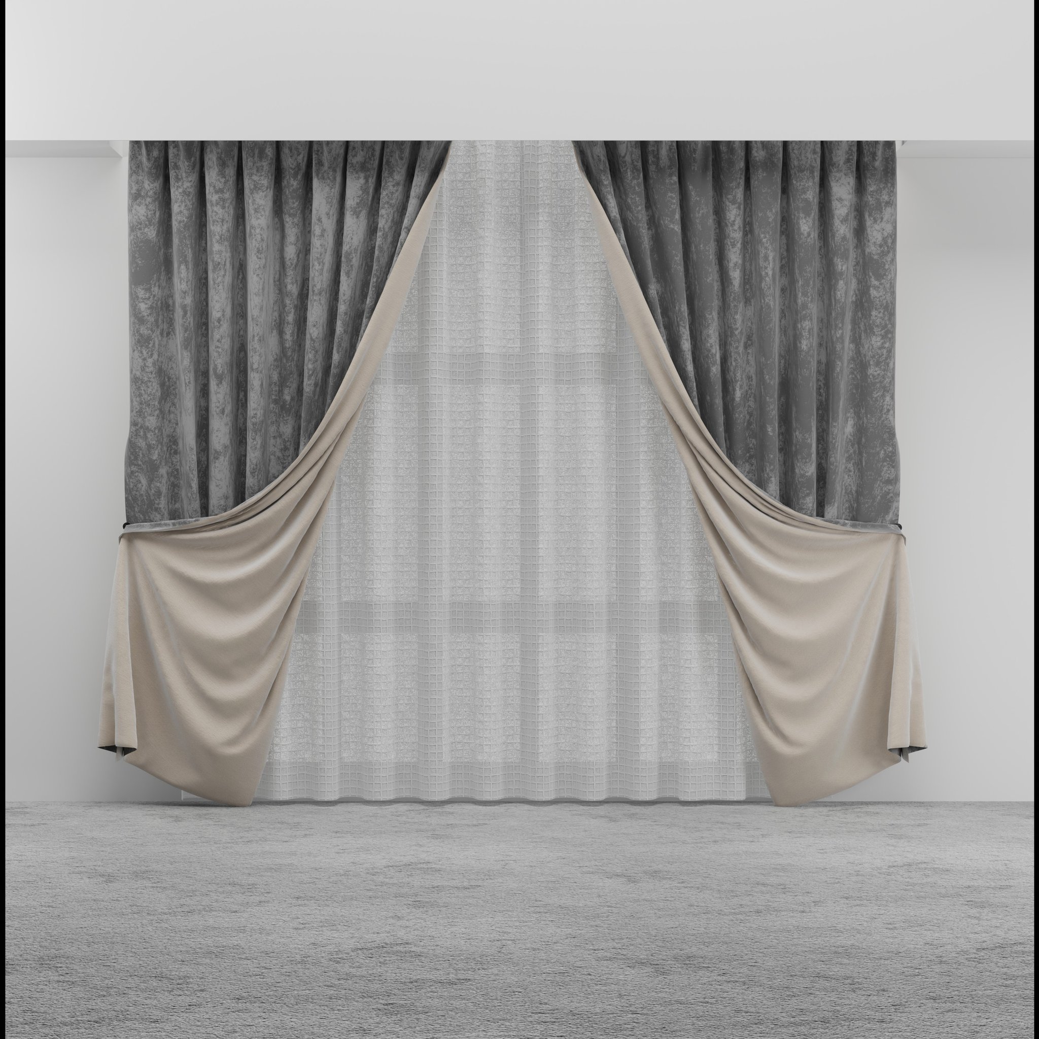 Realistic curtain 01- velvet grey/beige | Curtains models | BlenderKit