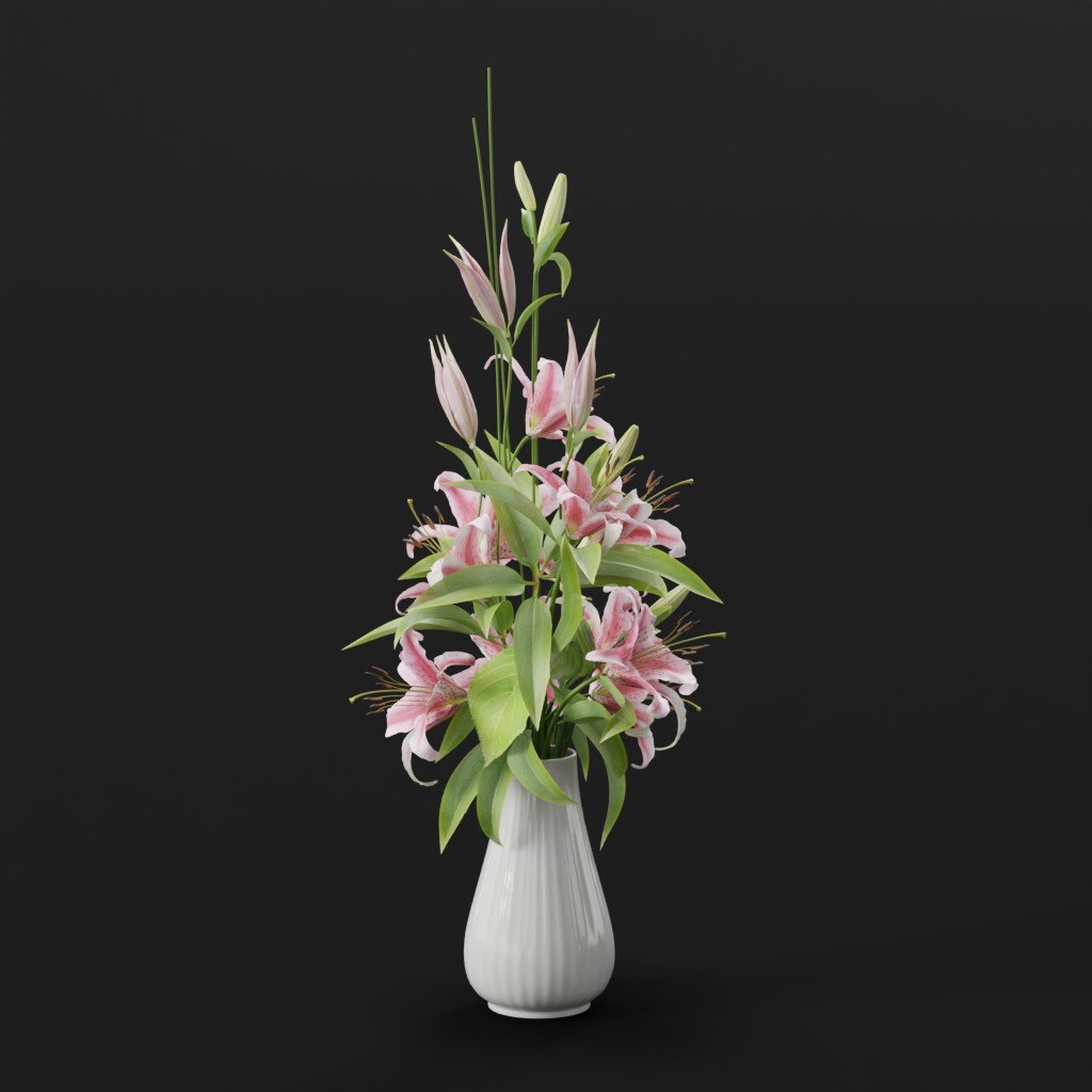 BlenderKit | Download the White Vase with Pink Lily Arrangement model