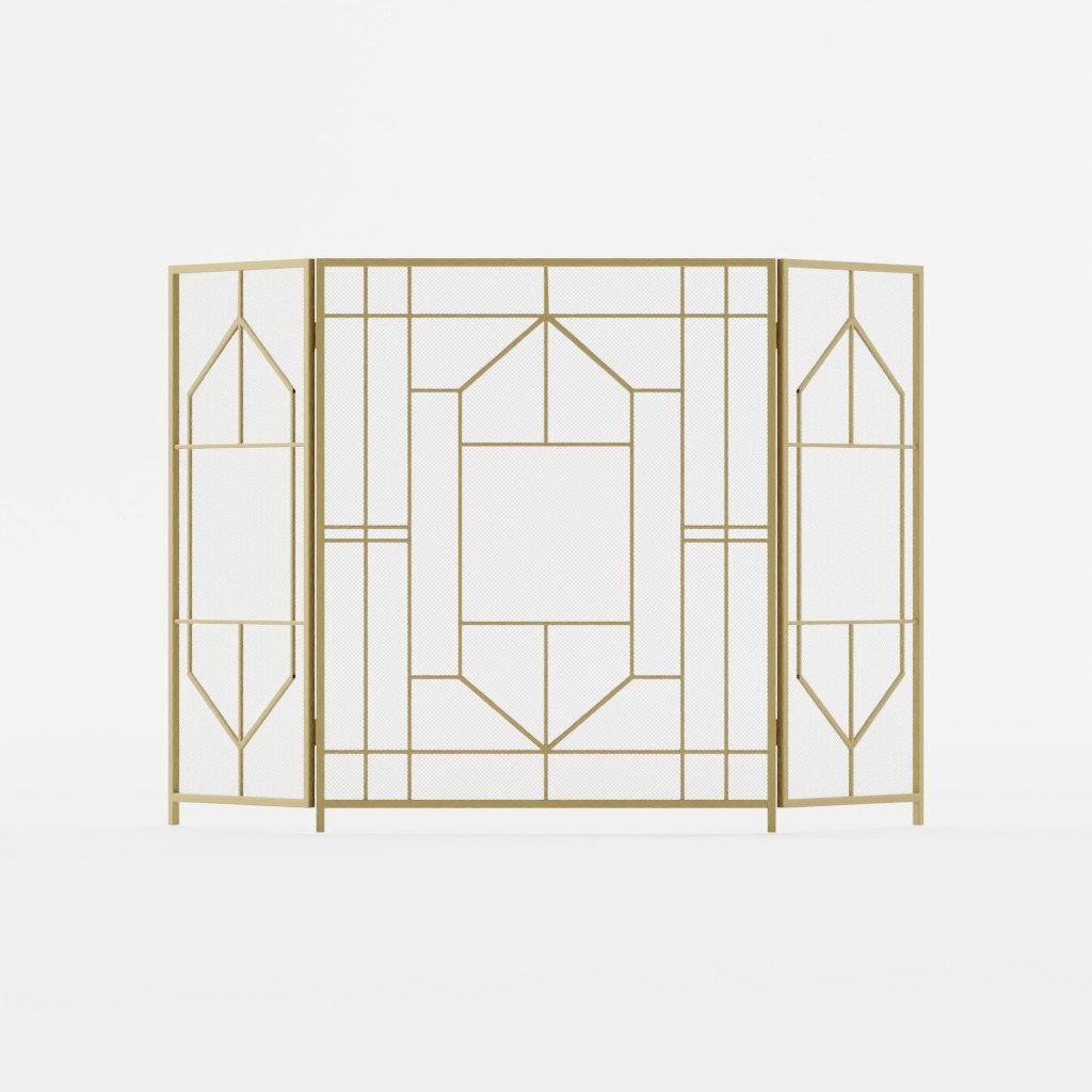 Bronze golden art deco fire screen | Fireplaces models | BlenderKit