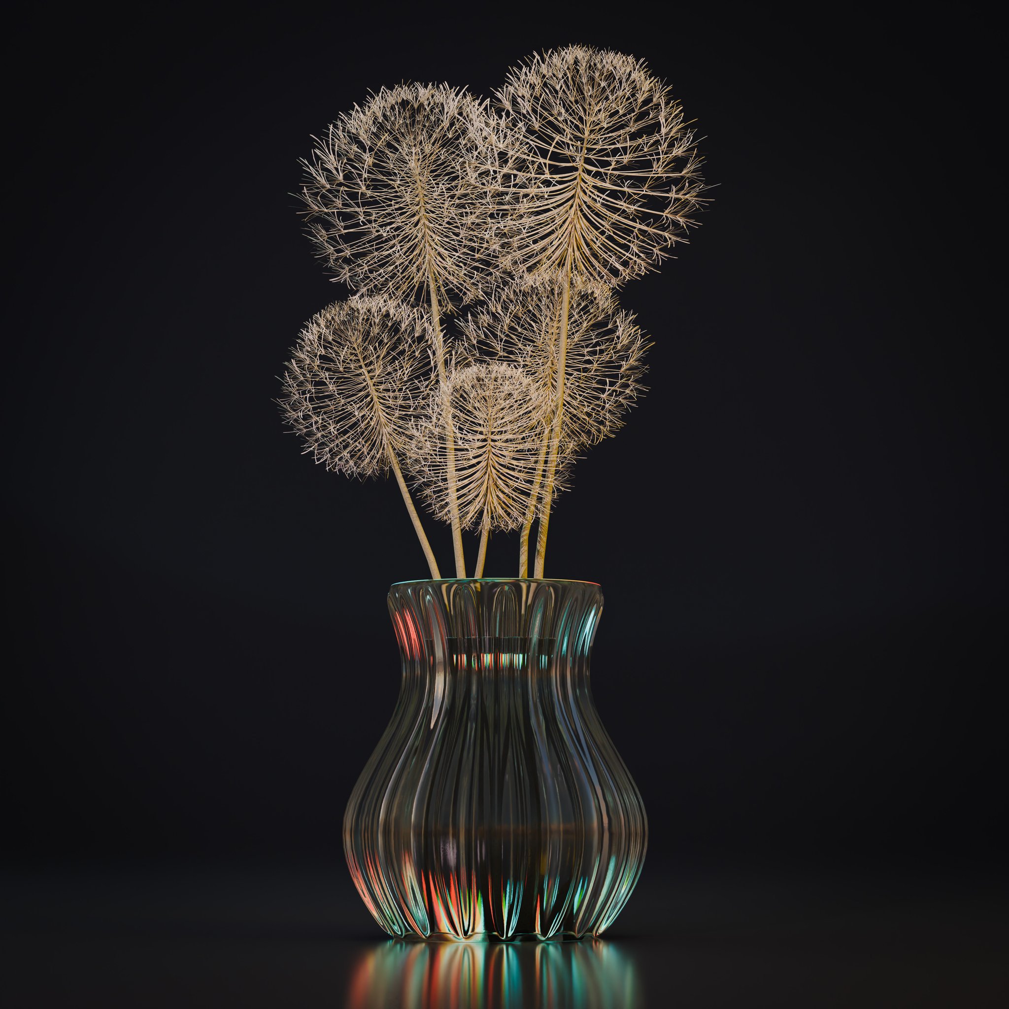 Dandelion glass vase flower | FREE Indoor Plants models | BlenderKit