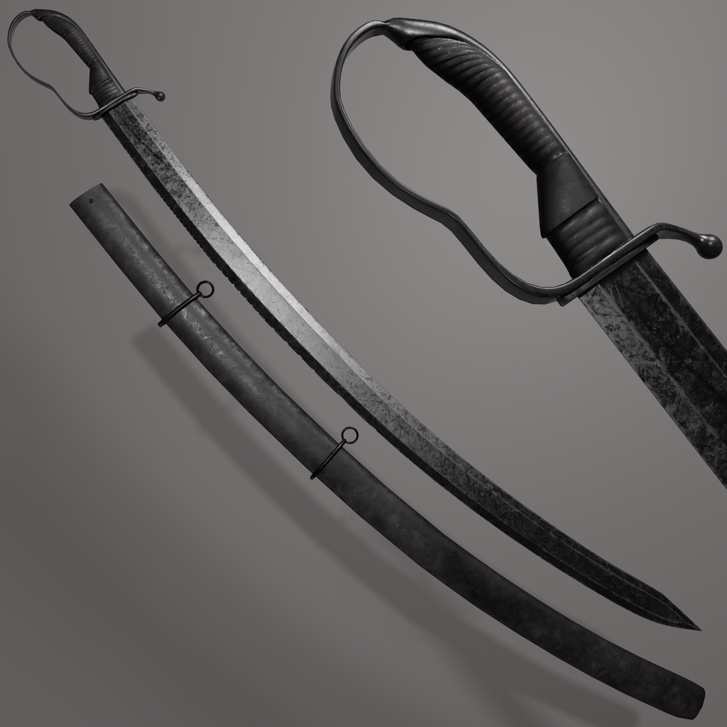 BlenderKit | Download the Worn Military Saber with Sheath model