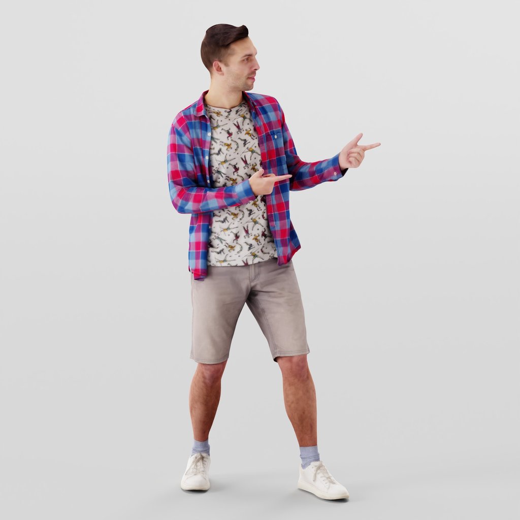 Party-goer man in plaid shirt and shorts | Men models | BlenderKit