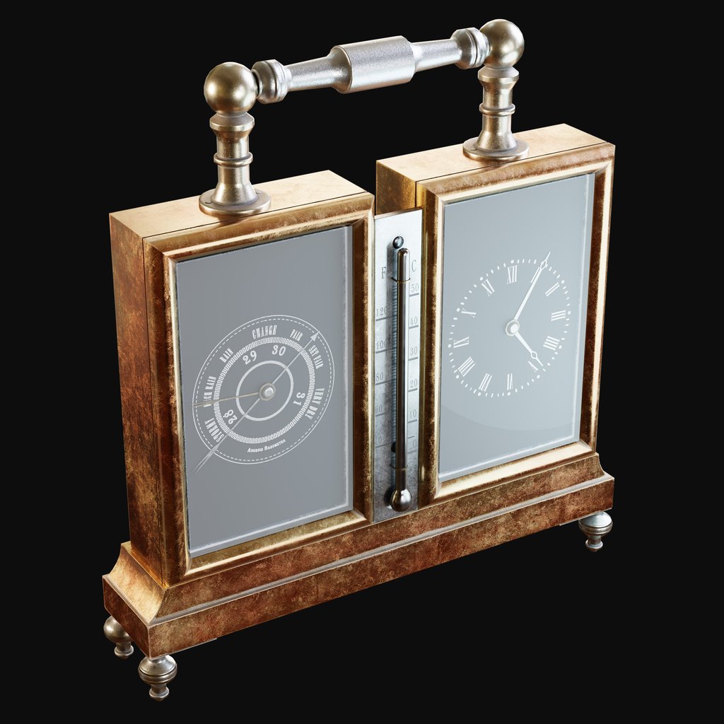 1800s Clock Barometer Desk Set | Clocks models | BlenderKit